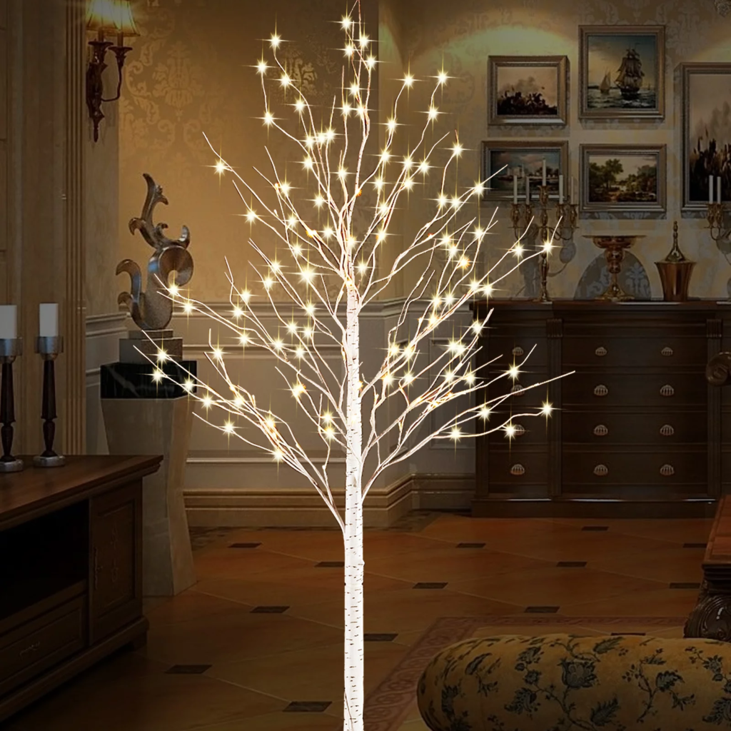 6FT Warm White Lighted Birch Tree Lights, 440LED Colors Changing Light ...